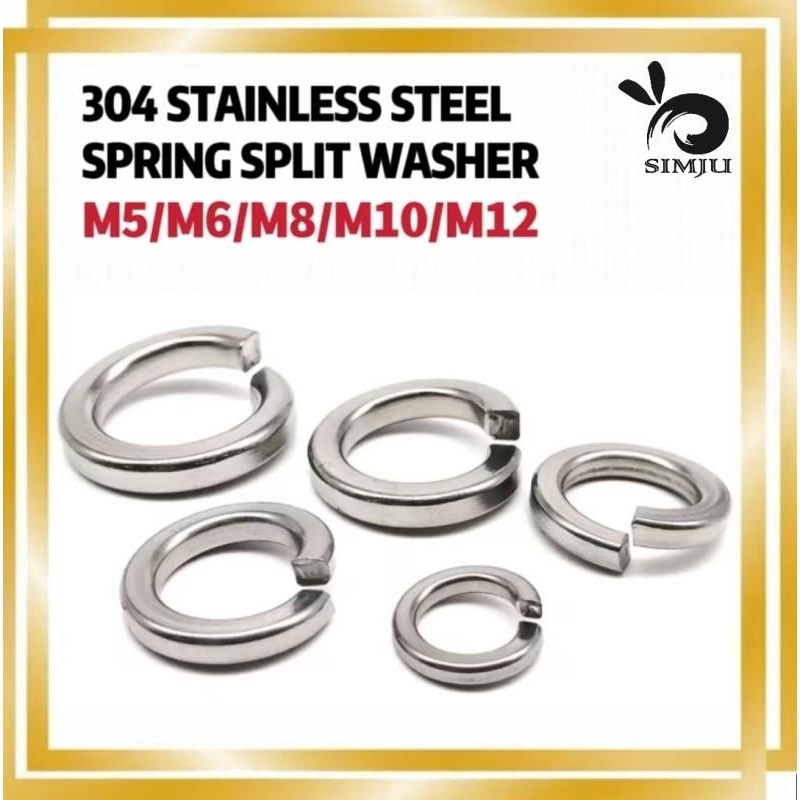 M5-M12 304 Stainless Steel GB93 Spring Split Lock Washer For Screw Bolt Nut | Shopee Malaysia