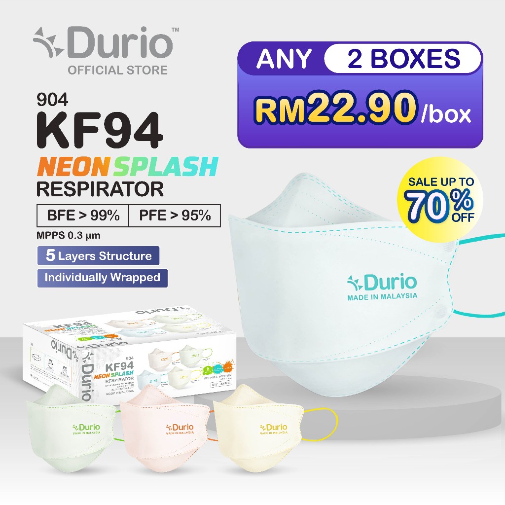 Durio 904 KF94 5 Ply Neon Splash Respirator (40 Pcs) | Shopee Malaysia