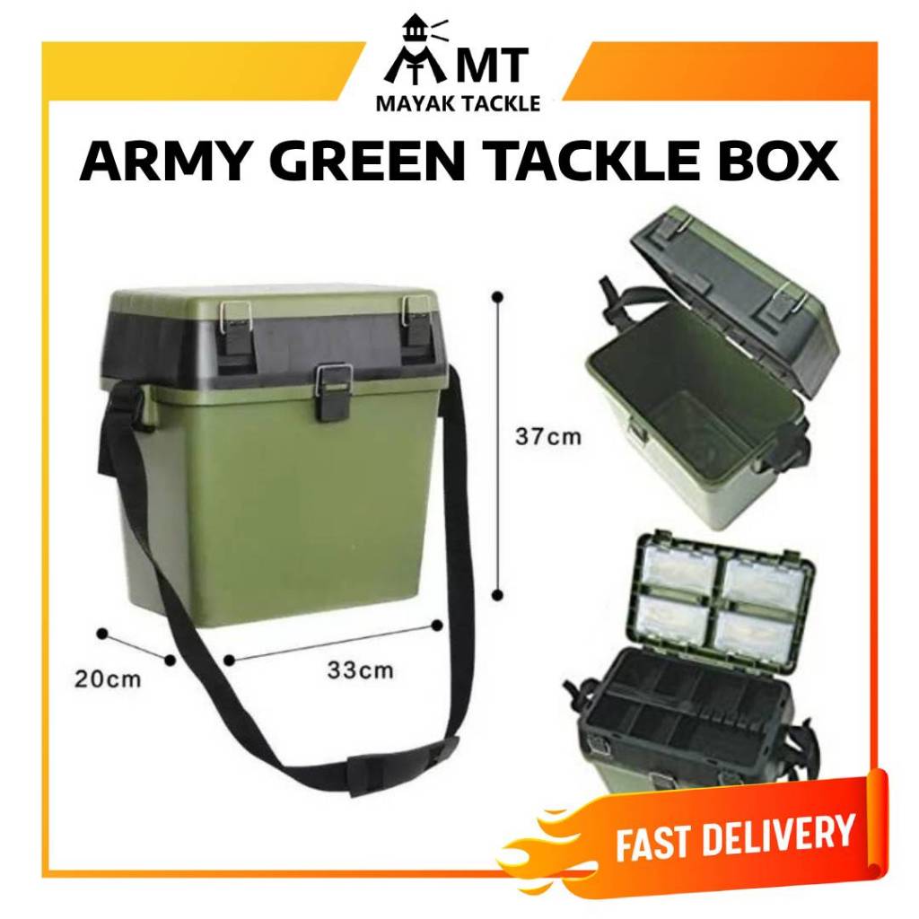 KOTAK PANCING FISHING TACKLE BOX ARMY GREEN HARD CASE TACKLE BOX ...