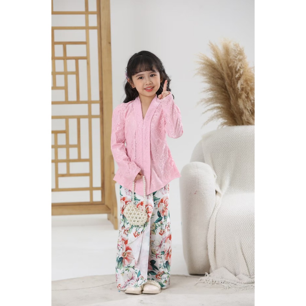 2025 Kanak-Kanak Perempuan Set Baju Raya Kebaya LACE FLOWER SKIRT ...