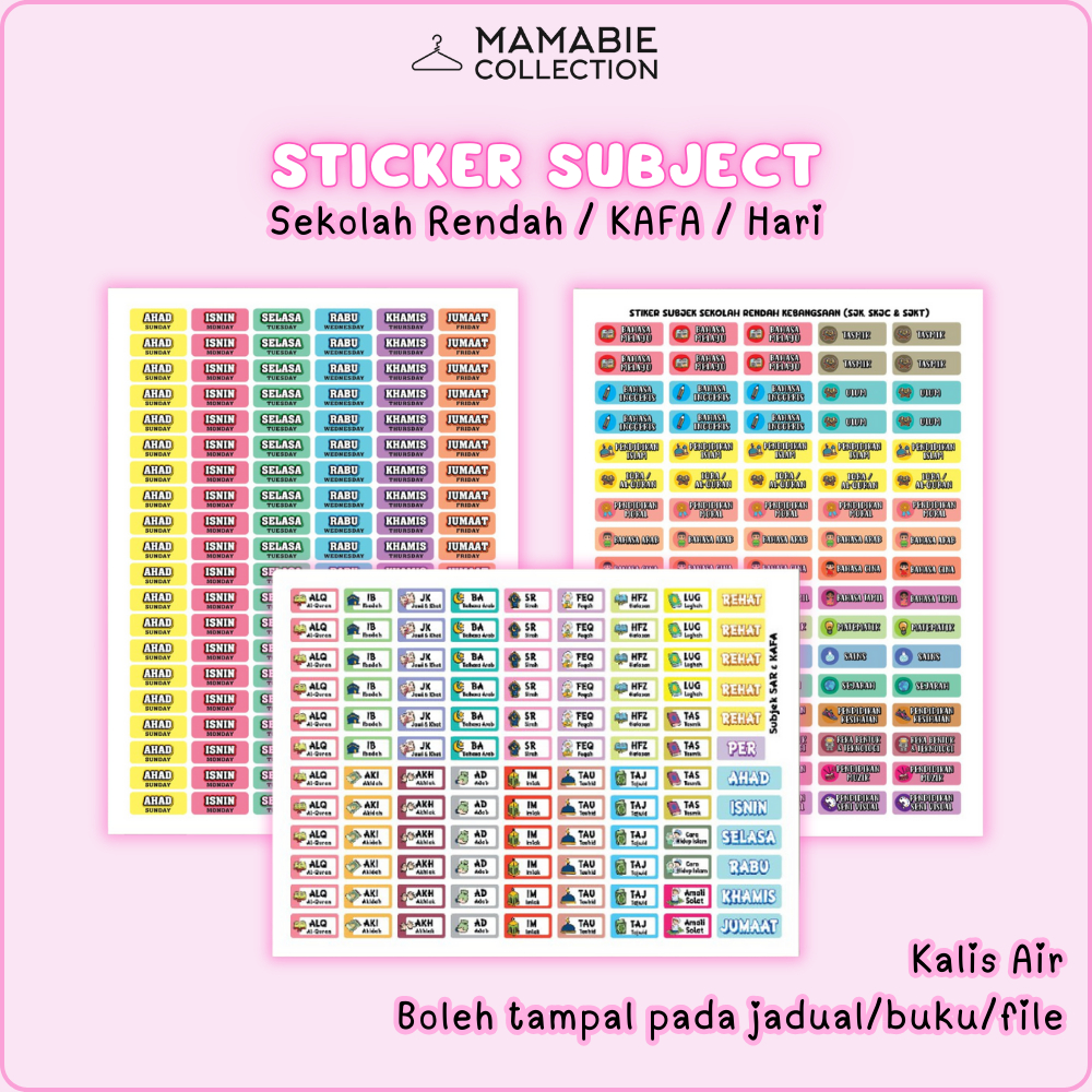 Sticker Subjek Sekolah KAFA SRA SRITI Label Buku File Jadual | Shopee ...