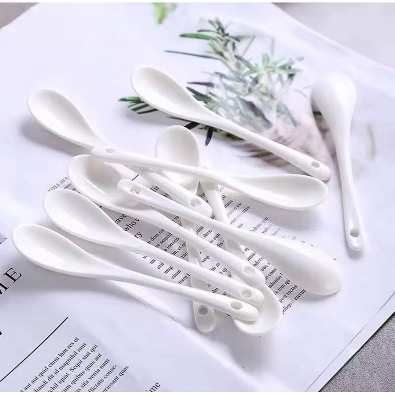 (10pcs)13cm White Ceramic Coffee Spoon Cappuccino Spoon Milk Tea Spoon ...