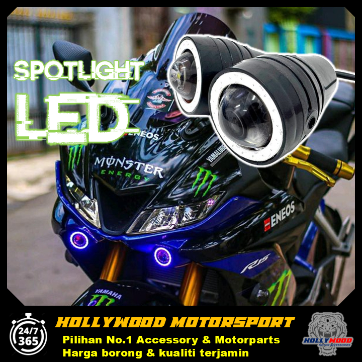 UNIVERSAL LED SPOTLIGHT WITH RING LIGHT DUAL COLOR FOR MOTORCYCLE FRONT ...