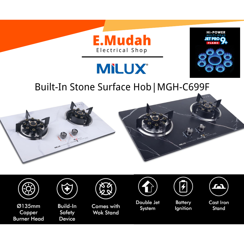 Milux Sintered Stone Surface Cooker Hob 4.8kW x 2 burner | MGH-C699F ...