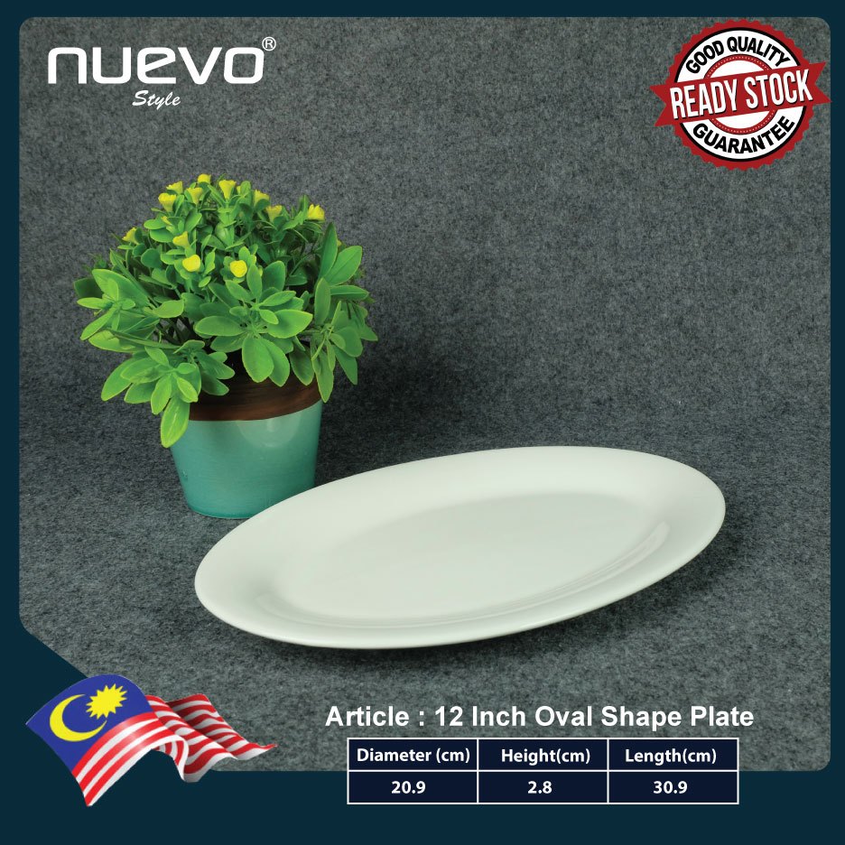 NUEVO 12 Inch white ceramic oval shape plate pinggan ceramik 白色陶瓷餐盘 ...