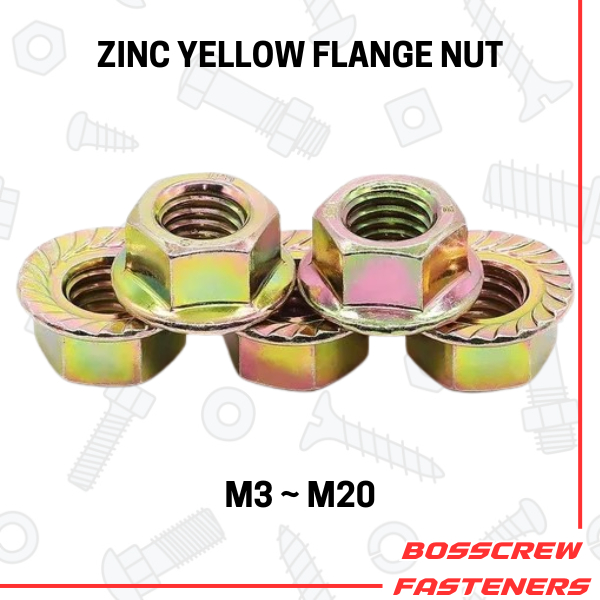 Zinc Yellow - Steel Flange Nut m3 ~ m20 (M3 M4 M5 M6 M8 M10 M12 M16 M20 ...