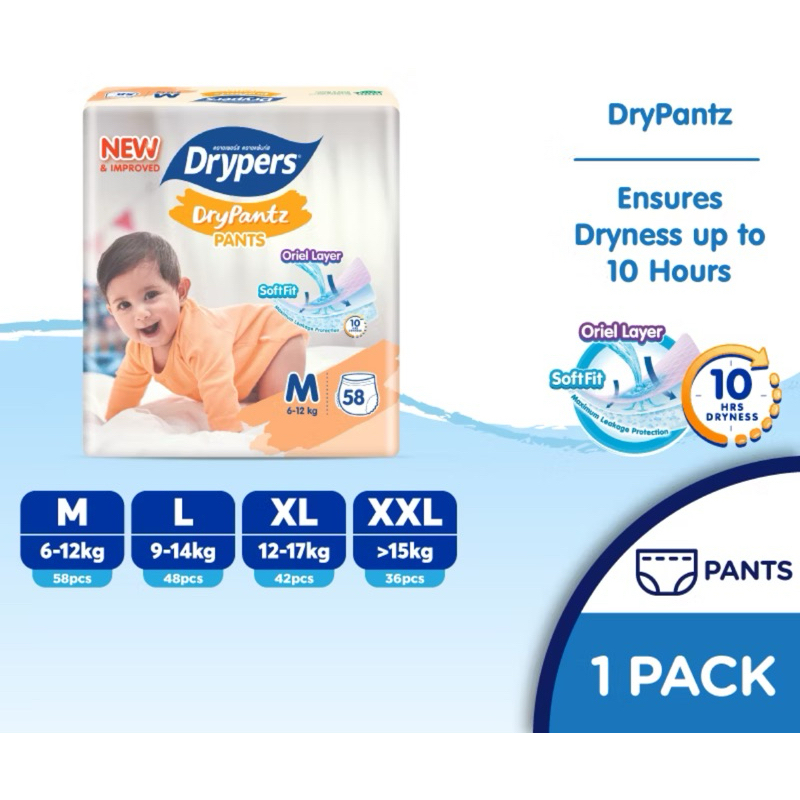 Drypers DryPantz Baby Diapers M58/ L48/ XL42/ XXL36 (1 Pack) | Shopee ...