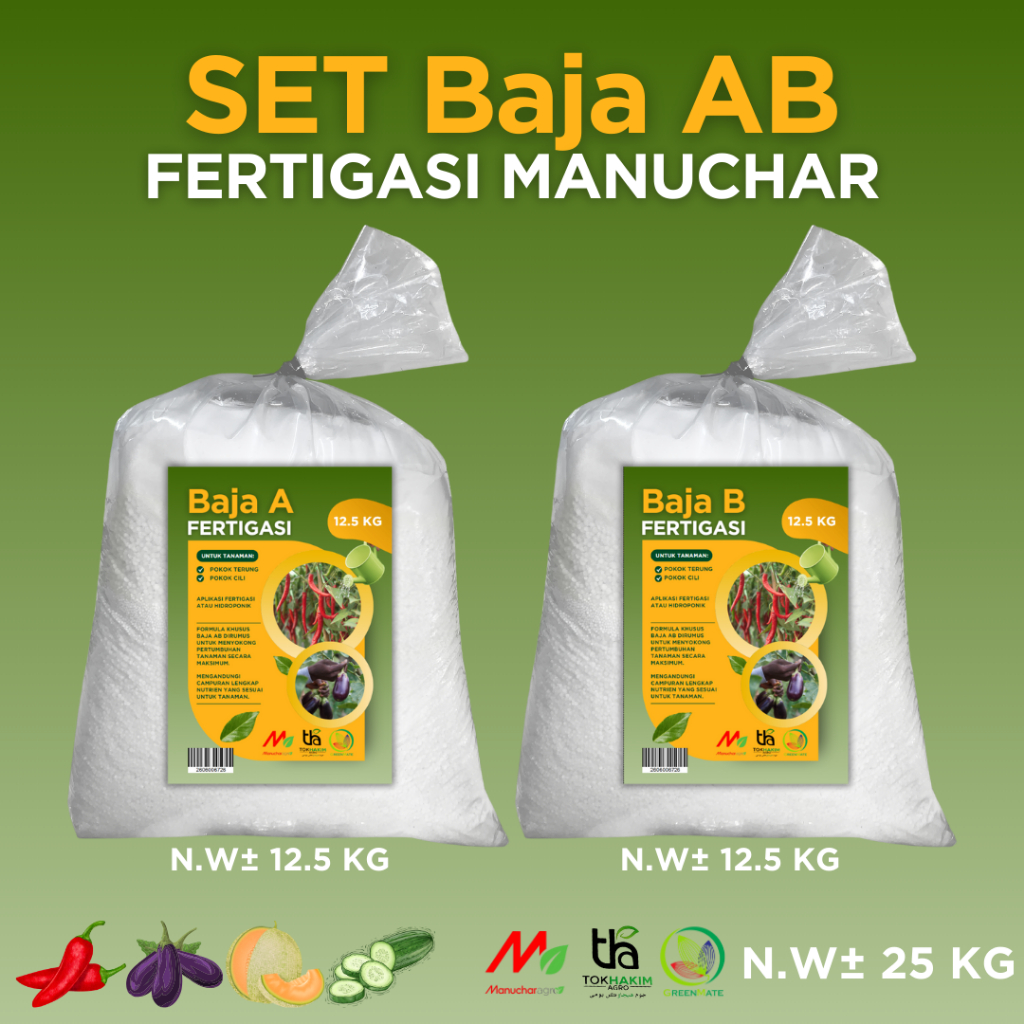 MANUCHAR Baja AB untuk Fertigasi Cili/Terung/Timun/Melon Set 25kg (A 12 ...