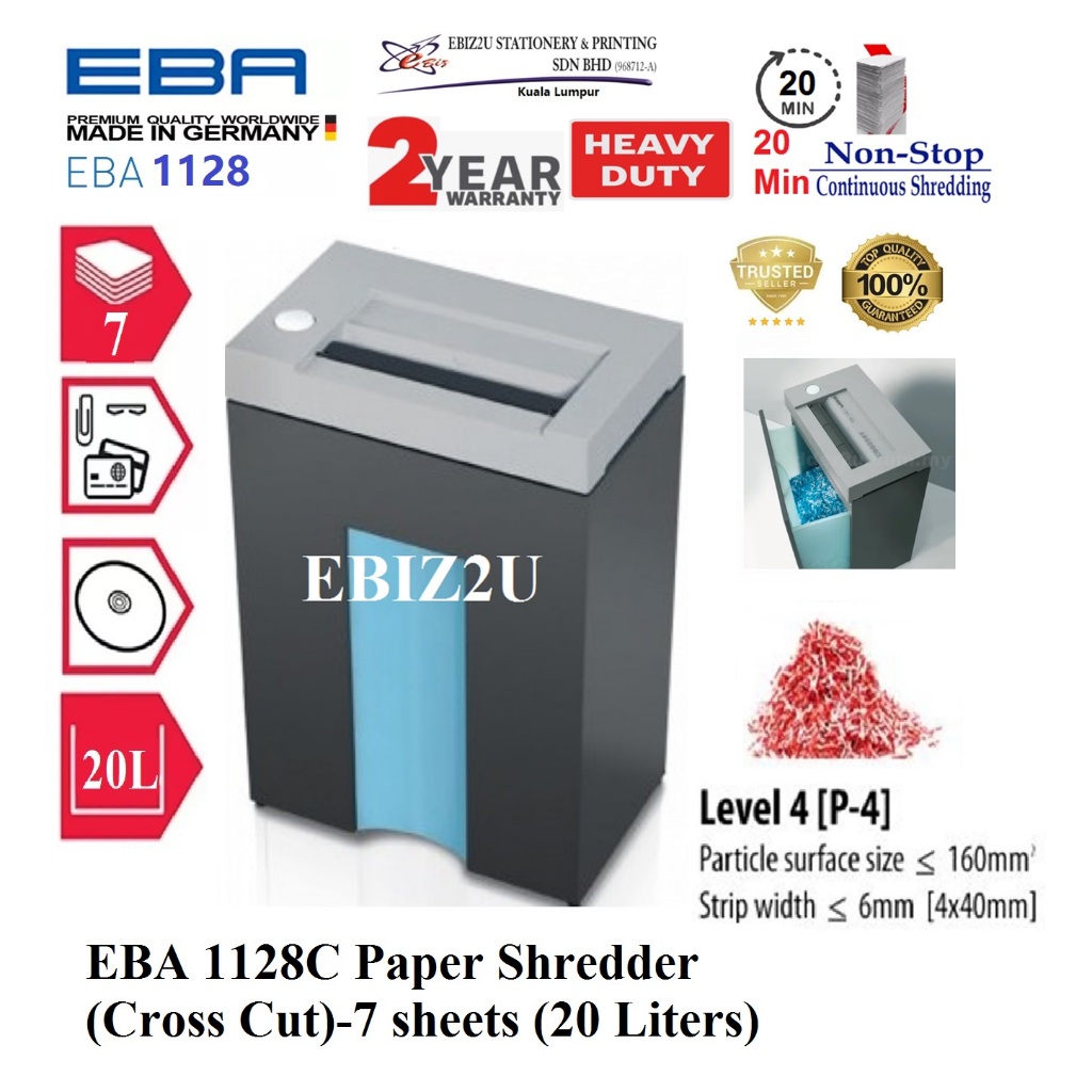 EBA 1128C Paper Shredder (Cross Cut) 3x25mm -7 sheets (20 Liters) 1128 ...