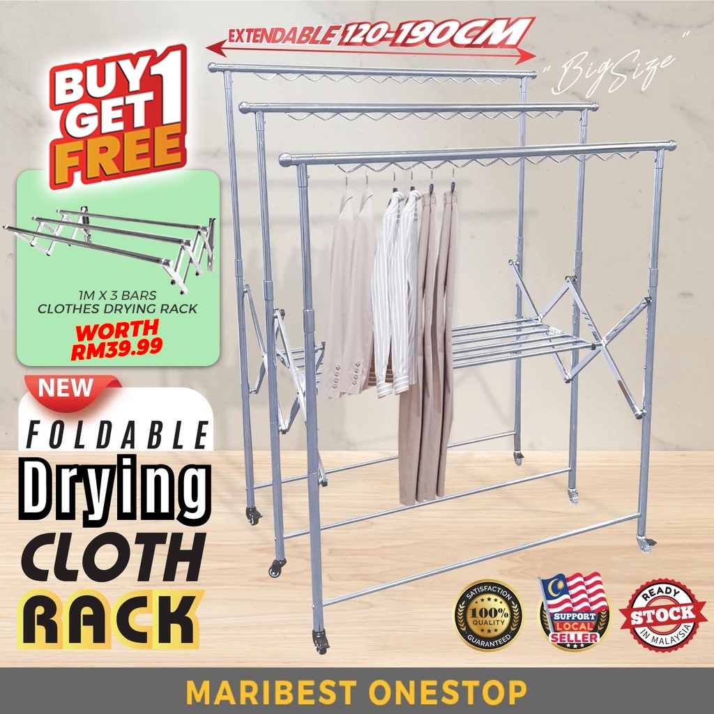 BUY 1 FREE 1 Foldable Drying Cloth Rack Penyidai Baju Boleh Lipat ...