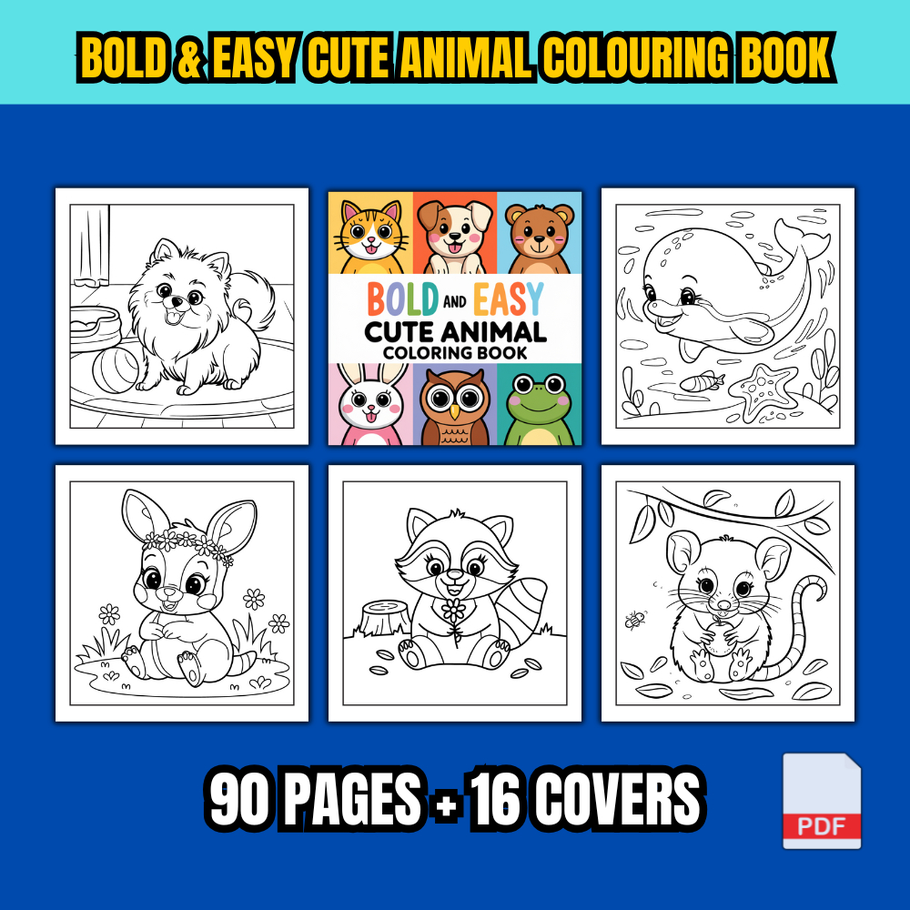 [PDF] 90 Pages Bold & Easy Cute Animal Colouring Book For Kids | Shopee ...