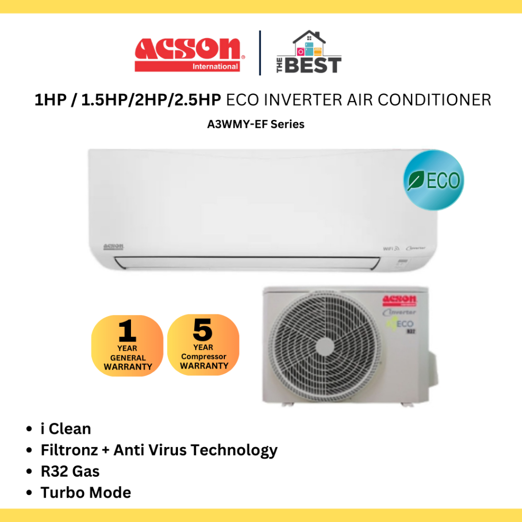 Acson 1HP/1.5HP/2HP/2.5HP Viento Inverter Air Conditioner A3WMY10EF ...
