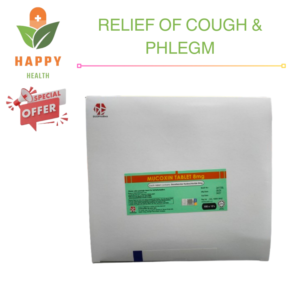 [ Exp 2/2028 ] Mucoxin Bromhexine HCL 8MG Tablet ( 100 strips X 10 ...