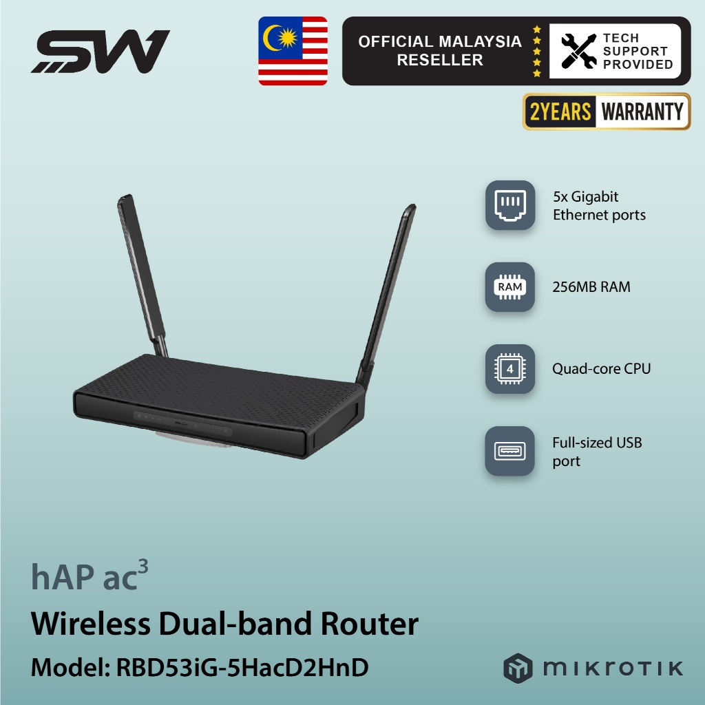 Mikrotik hAP ac3 - A wireless dual-band router with 5 Gigabit Ethernet ports and external high ...