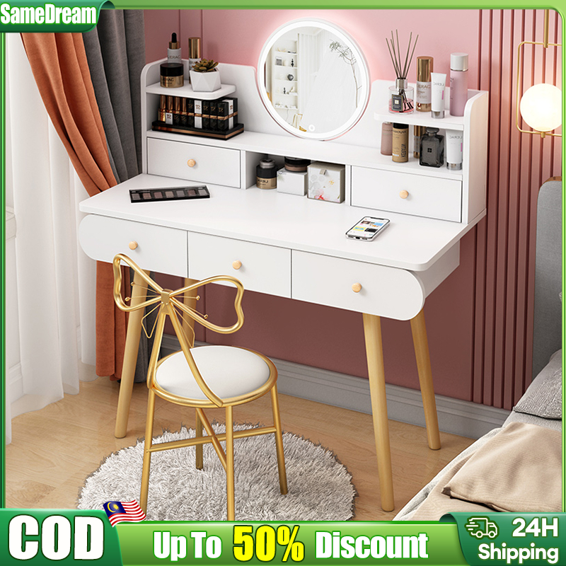 Dressing Table With LED Mirror With Meja Solek With Drawer Storage Desk ...