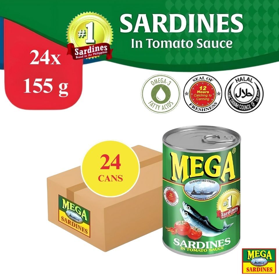 Mega Sardines Ikan Sardin Tin in Tomato Sauce 24 x 155G Tomato Sardin ...
