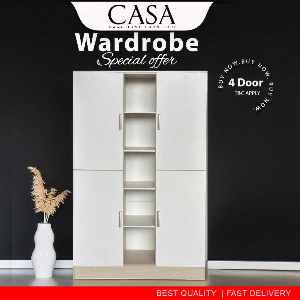 CASA-4Door Wardrobe | 4 ft 4 Door | 4 Kaki Almari Baju | Bedroom Set ...