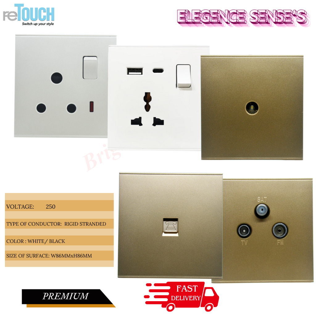 Retouch Elegance Sense Switch Socket Modern Design Wall Slim Door Bell ...