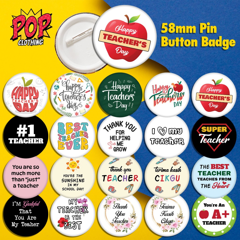Teacher's Day Hari Guru Designs 58mm Button Badge with Pin (P401 - P420 ...