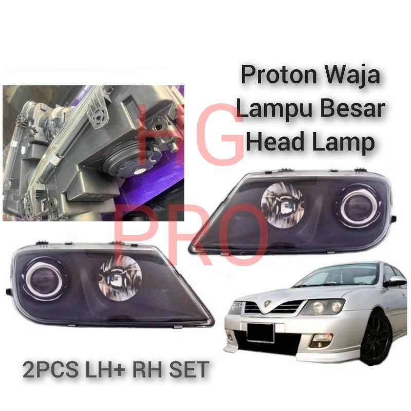 Proton Waja Head Lamp Projector Glass Smoke Black Crystal lampu Depan ...
