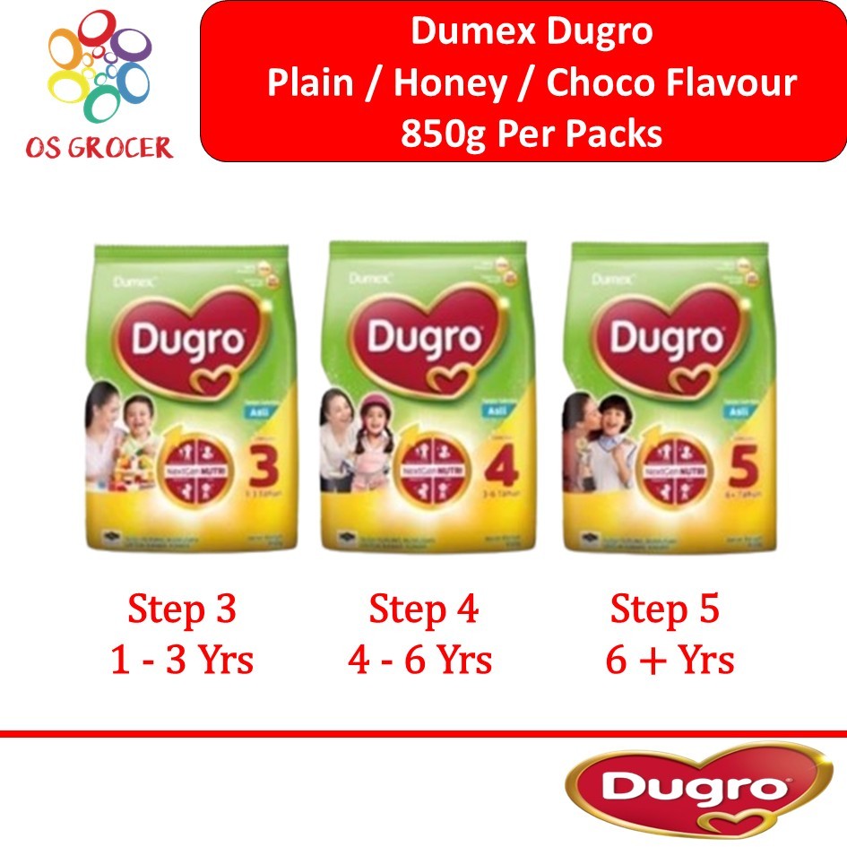 Dumex Dugro Step 3 / Step 4 / Step 5 Plain / Honey / Choco Flavour 850g ...