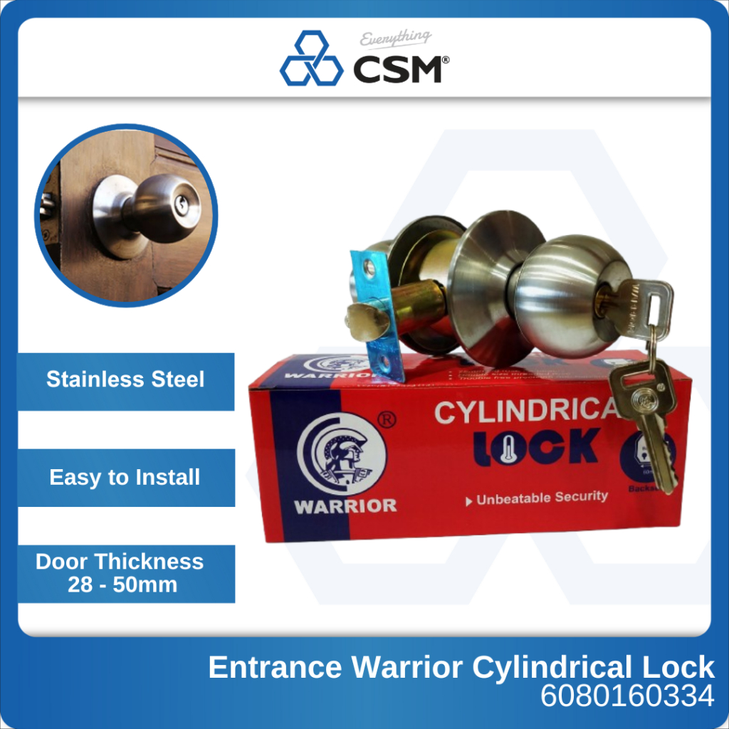 WARRIOR High Quality Cylindrical Door Lock Set ( Round Ball ) / Tombol ...