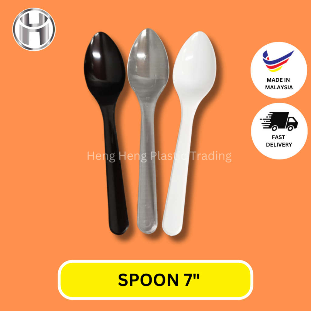 SPOON 7 INCH - 50PCS+- PER PACK / SUDU PUTIH, HITAM, CLEAR / SUDU MAKAN ...