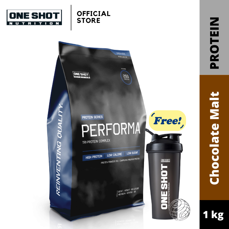 Whey Protein Performa 1kg + Free Shaker Bottle - One Shot Nutrition ...