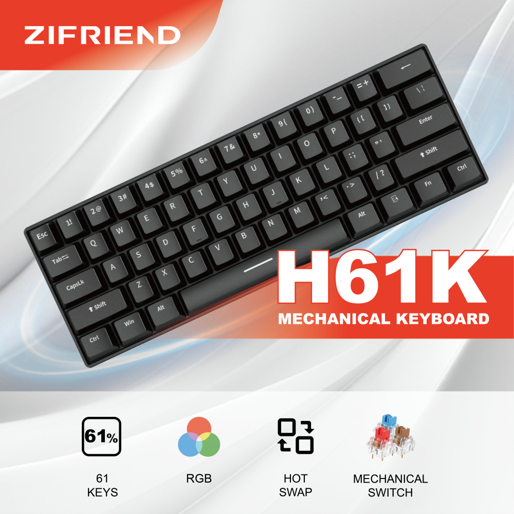 ZIFRIEND H61K Mechanical Keyboard 61 keys Small Keyboard Swappable ...
