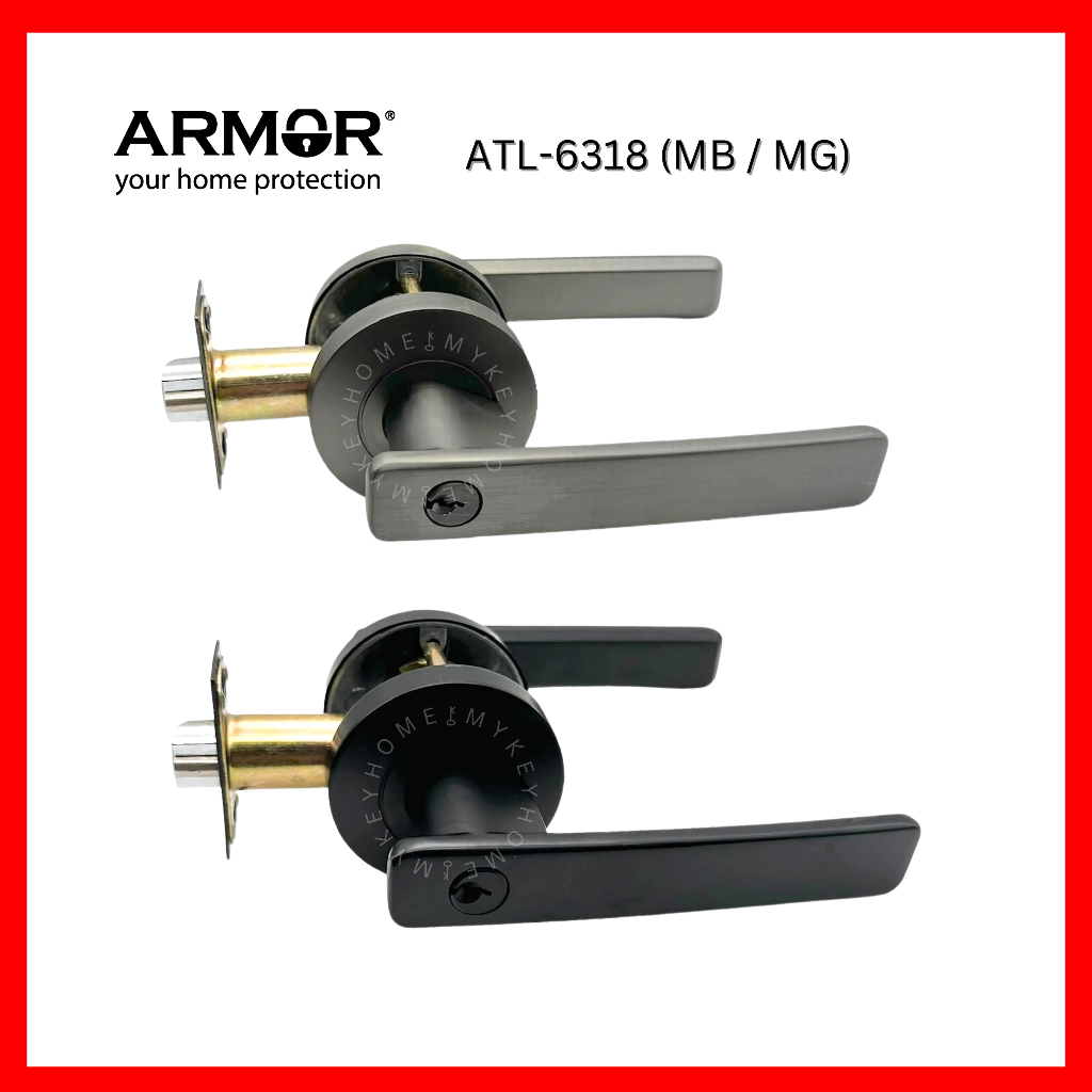 ARMOR Tubular Lever Handle Entrance ATL-6318 60mm 70mm Matte Grey Matte ...