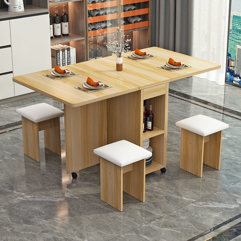 Folding dining table multi-functional home movable table and four ...