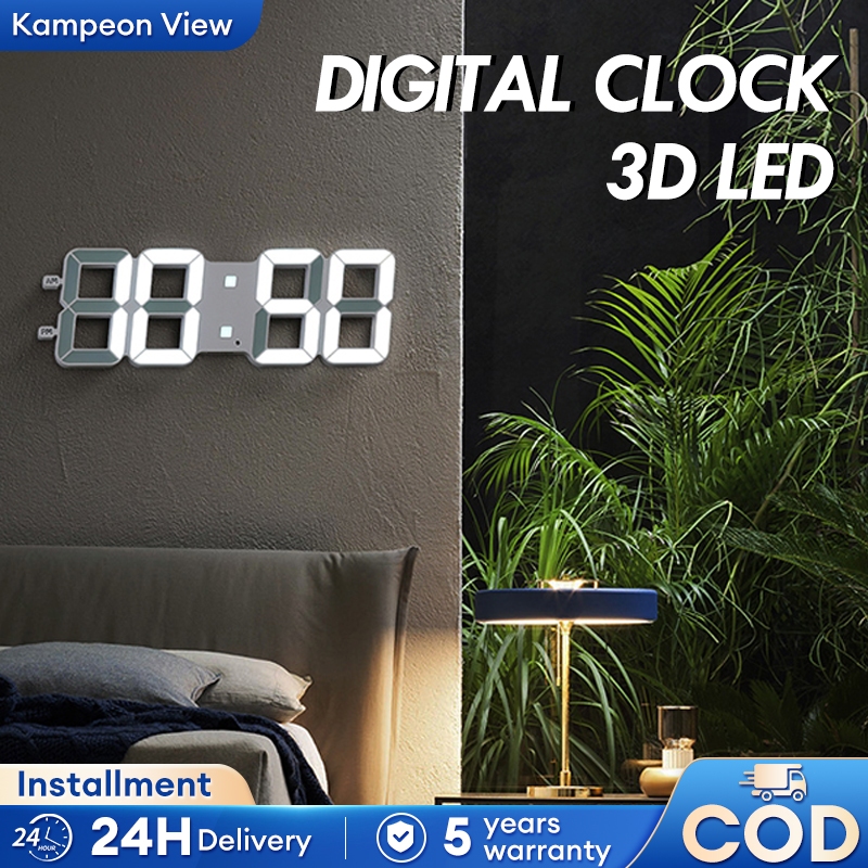 Clock Digital Clock LED 3D Home Office Led Modern Digital 3D LED Wall ...