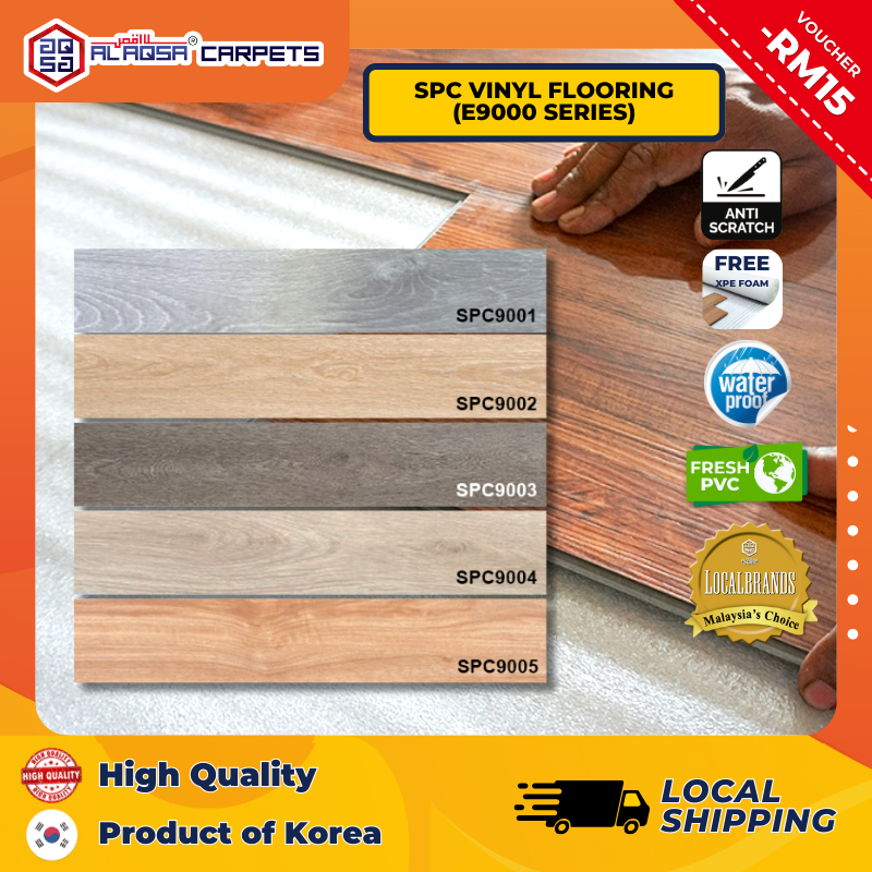 Aqsa Lantai SPC E 9000 Series 5mm Percuma XPE Foam +-1mm Kalis Air SPC Waterproof SPC Flooring ...