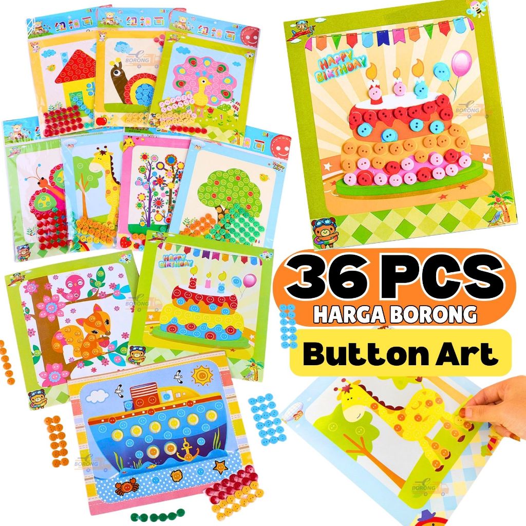 BORONG【36 pcs 】Button Art Craft Kids DIY Activity Kit Birthday Party ...