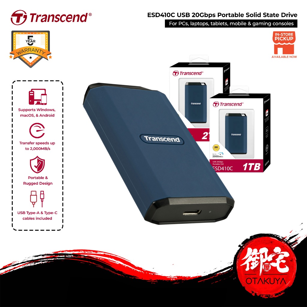 【6.6 SALE】Transcend ESD410C Portable SSD USB3.2 Gen2x2 IPX5 (1TB/2TB ...