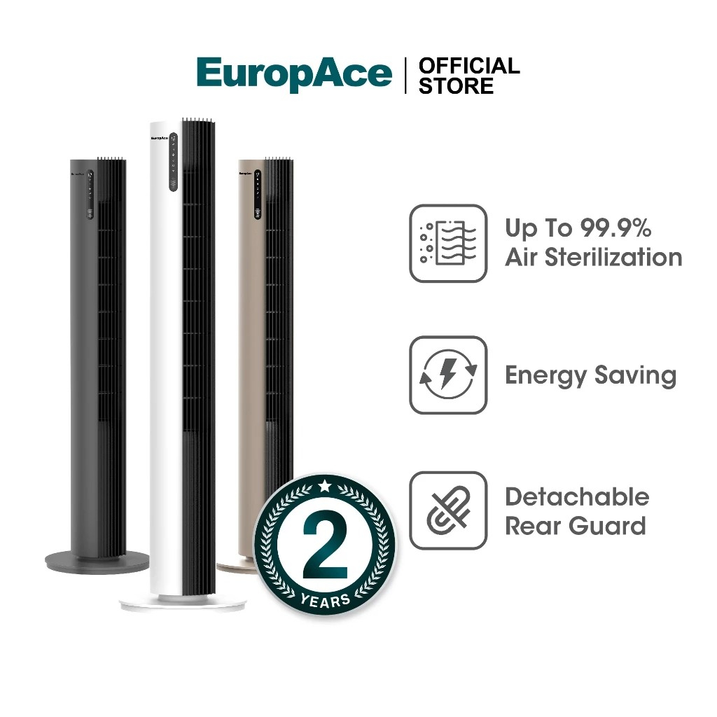 EuropAce DC Tower Fan with Air Sterilizer | ETF 7114D | Slim & Tall ...