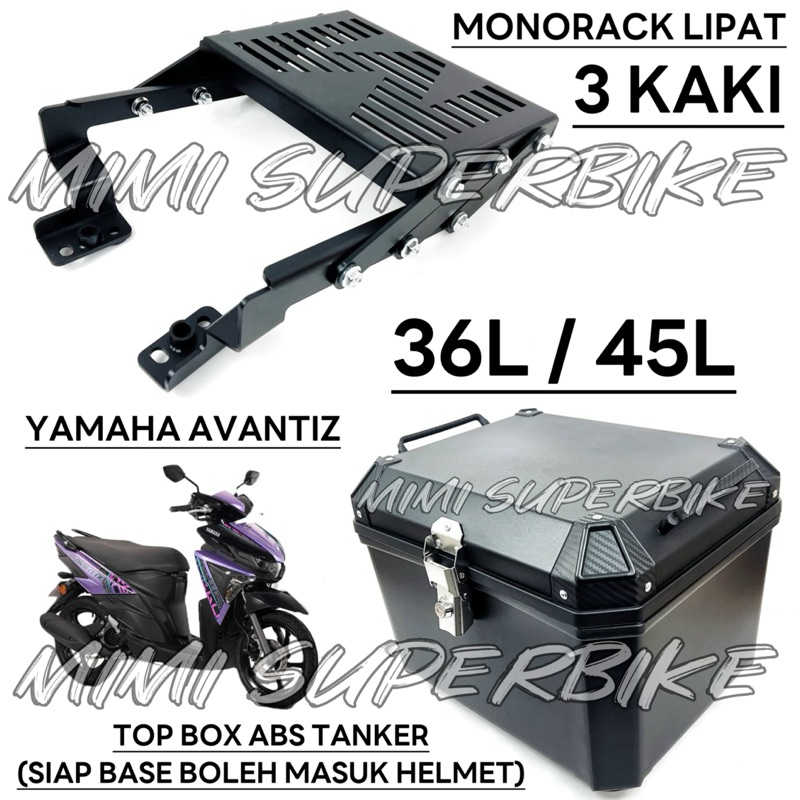 YAMAHA AVANTIZ MONORACK LIPAT 3 KAKI & TOP BOX TANKER ABS 36L 45L RACK ...