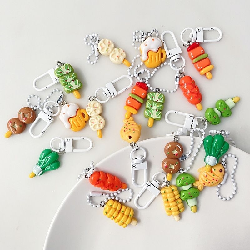 Mini Cute Food Vegetable BBQ Food Keychain Resin Foods Pendant School ...