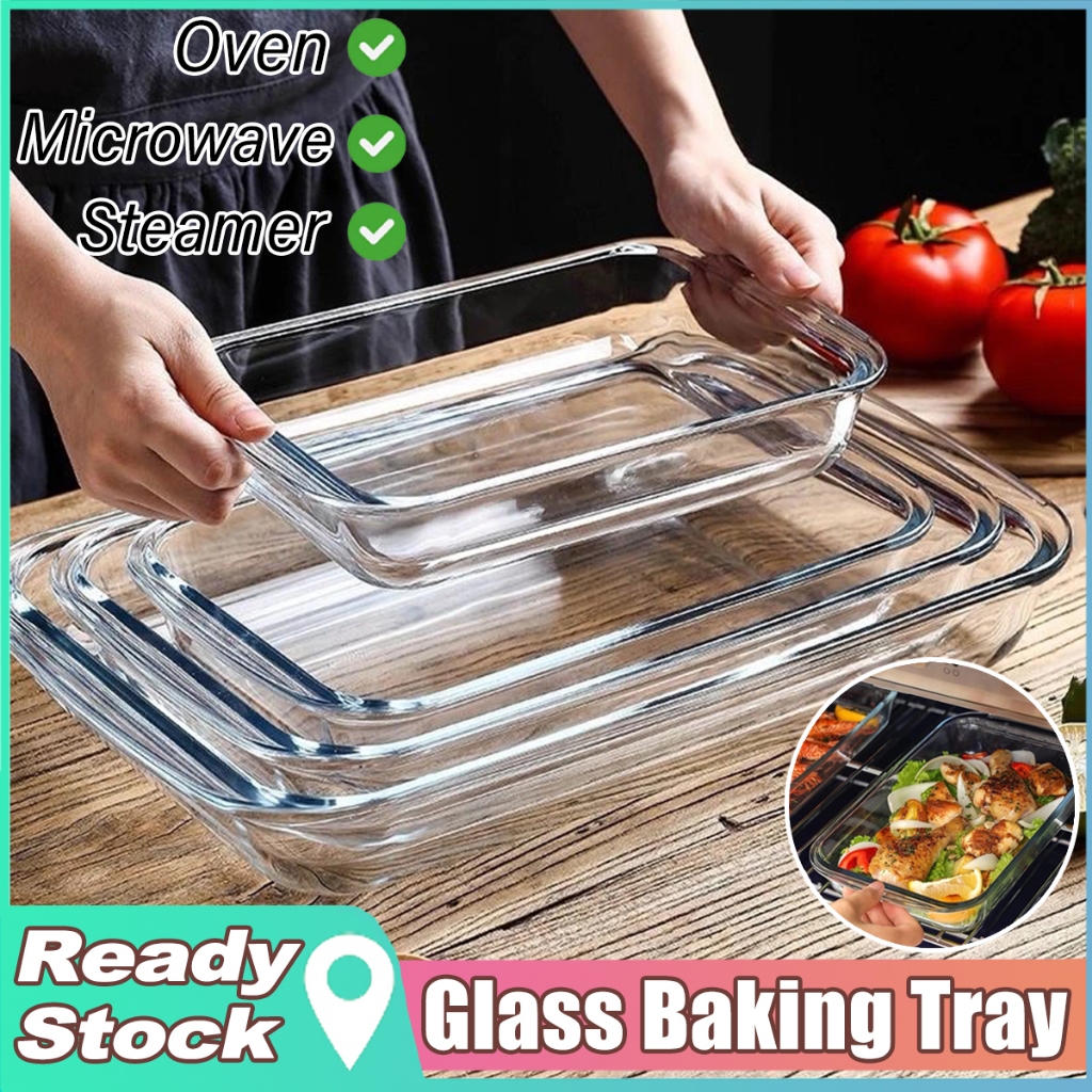 1L/1.6L/2.2L/3L Rectangular Glass Baking Tray Oven Bakenware Microwave ...