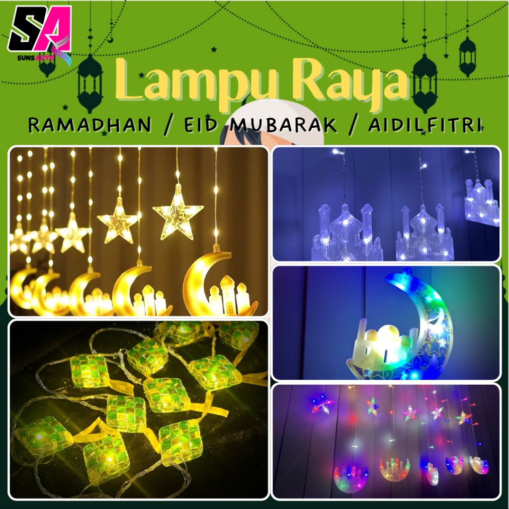 Deco Lampu Raya Bentuk Bulan Bintang Ketupat lampu kelip LED String ...
