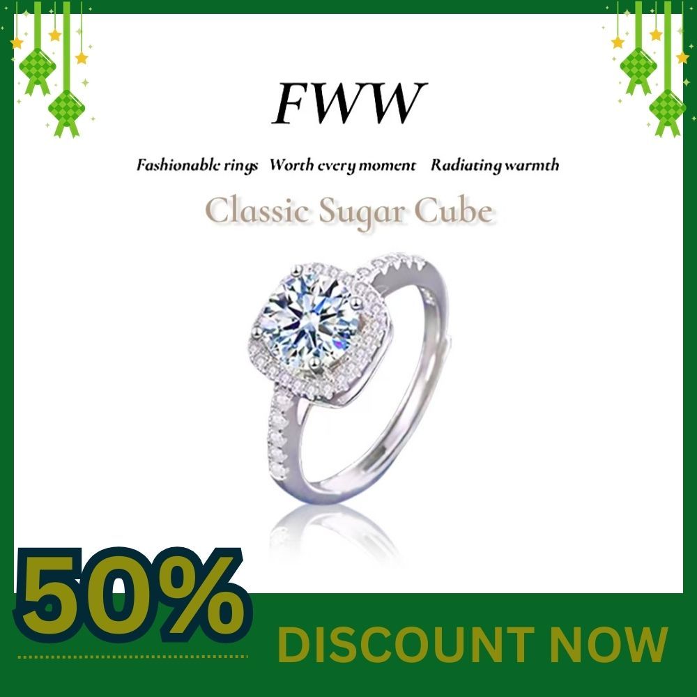 FWW Classic Sugar Cube Adjustable 2 Carat Moissanite Couple Rings for ...