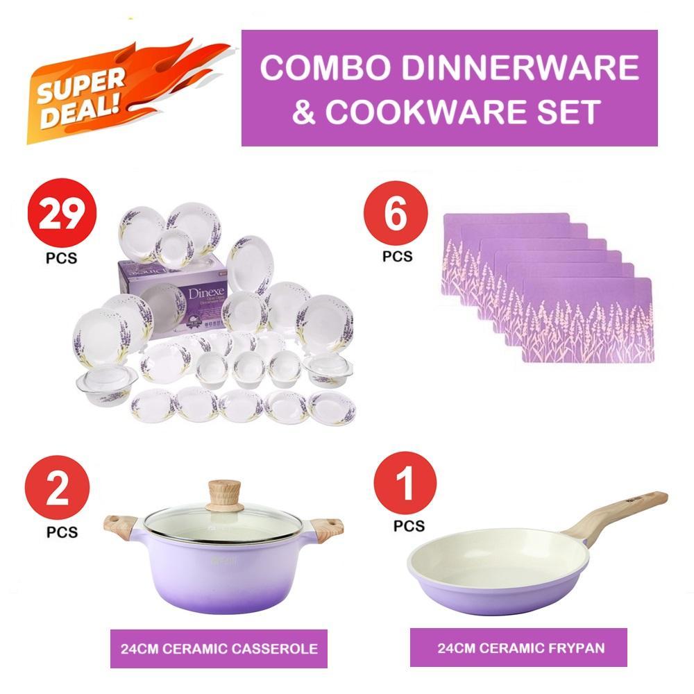 Felli Dinexe Opal Glass Dinner Set(29 Pc)+La' Chefz Ceramic Indigo ...