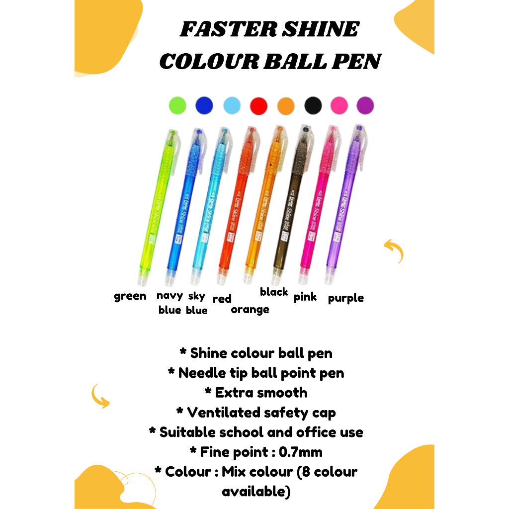 Faster Shine 0.7 Colour Pen Colour Ink Ball Pen (CX 1076) – (1s/Pcs) 0 ...