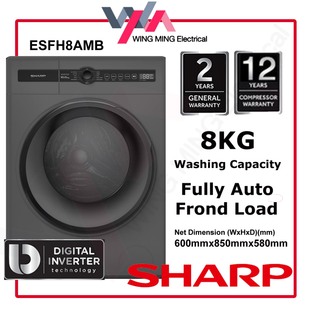 Sharp 8KG Front Load Washer Washing Machine Inverter ESFH8AMB Mesin ...