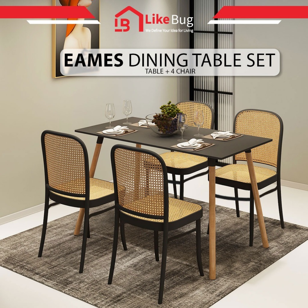 ⚡️LIKE BUG⚡️Eames Dining Table with 4 chairs/ Set meja makan 4 kerusi ...