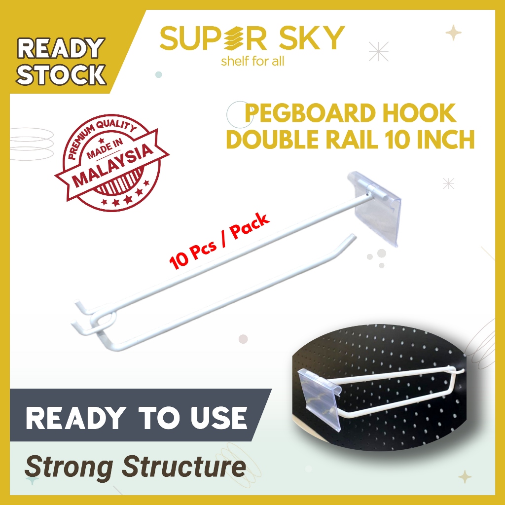 Pegboard Hook 10 Inch Double Rail C/w Price Tag Holder (10 Pcs / Pack ...