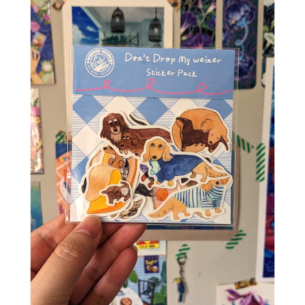 [WeeneeWorks] Don't Drop My Weiner sticker pack | Dachshund waterproof ...