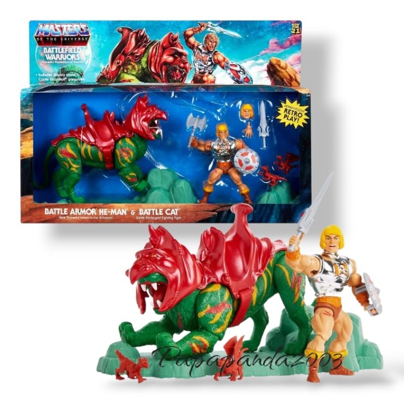 MOTU Masters of the Universe Origins He Man & Battle Cat Battlefield Warriors 2 Pack Box Set ...