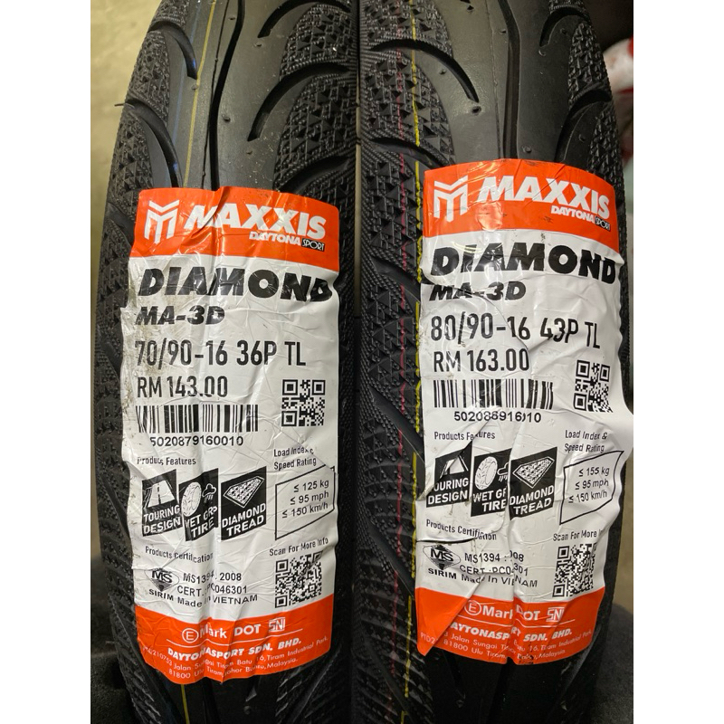 Maxxis (rim 16’) Diamond MA3D 70/90-16 80/90-16 Modenas Ace Yamaha ...