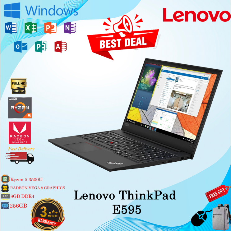 (LAPTOP READY STOCK) Lenovo ThinkPad E595 Ryzen 15.6" Full HD Laptop, AMD Ryzen 5 3500U | Shopee ...